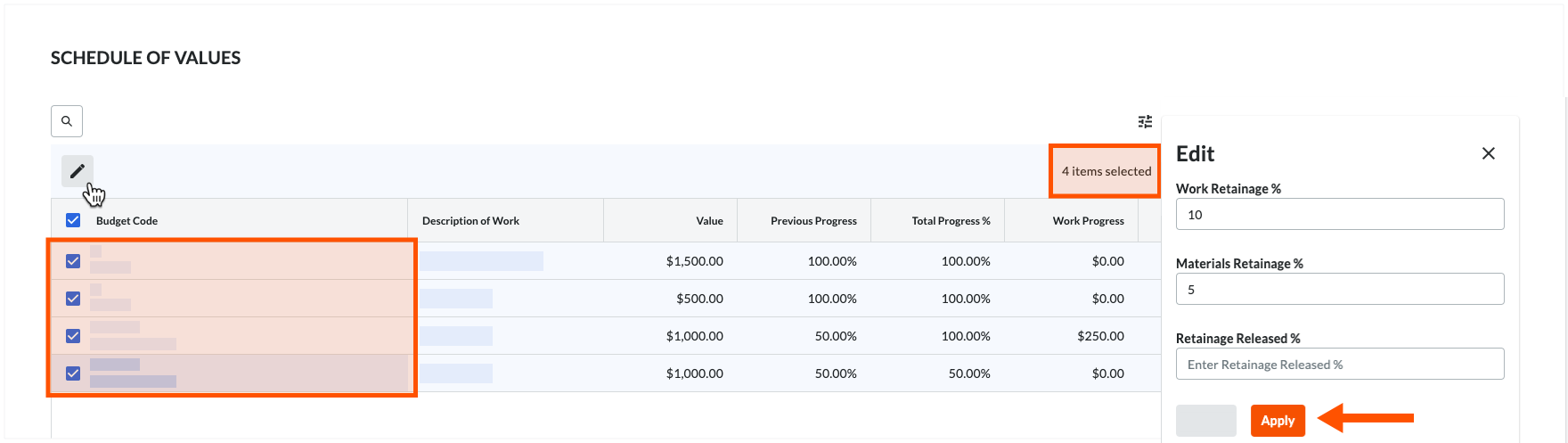 (Beta) Manage Rows and Columns in an Invoice's Schedule of Values - Procore